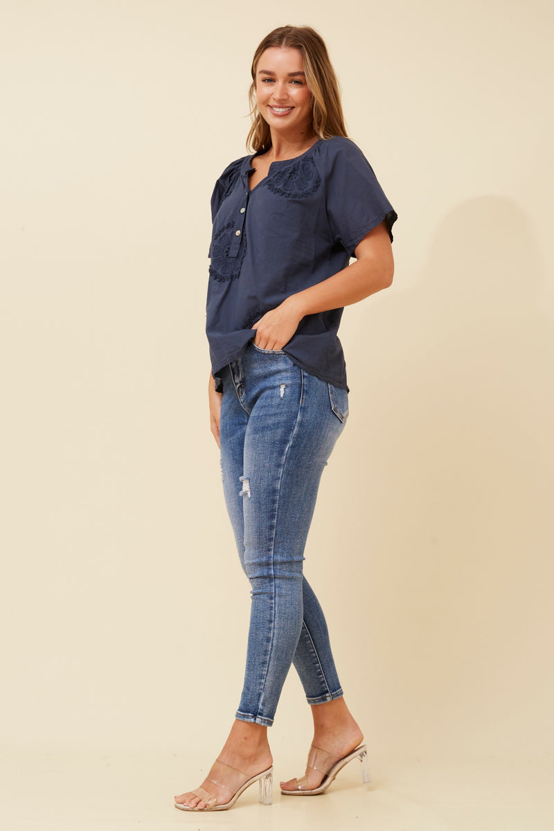 BINDI ITALIAN COTTON TOP - NAVY – EmberandAsh